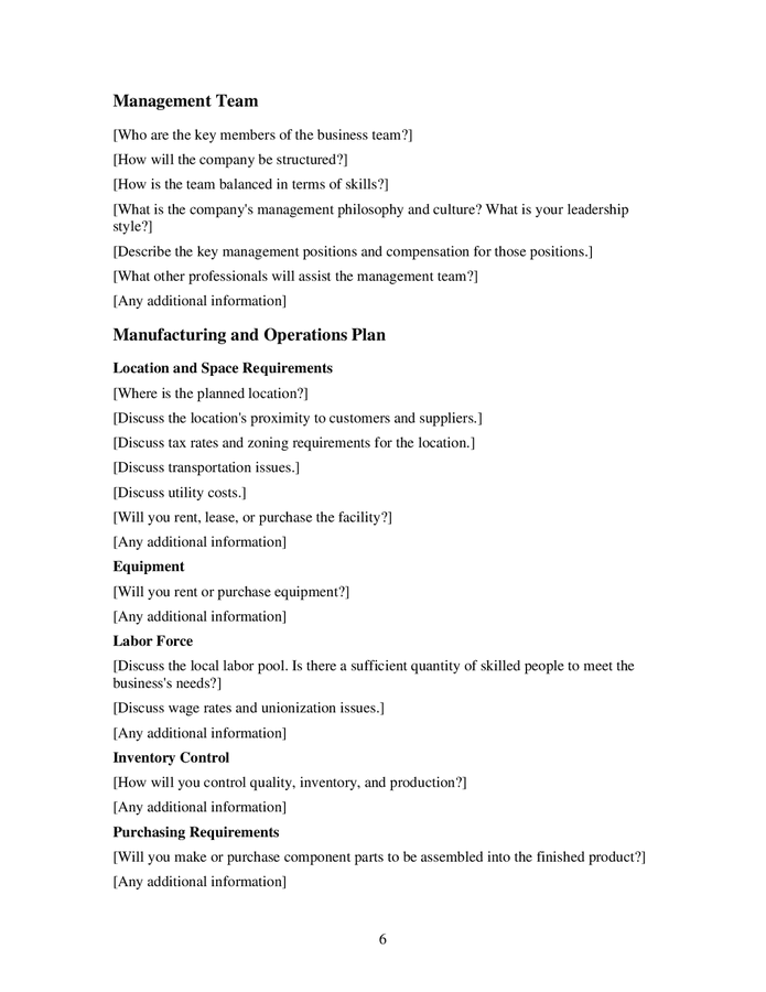 Simple business plan template in Word and Pdf formats - page 6 of 9