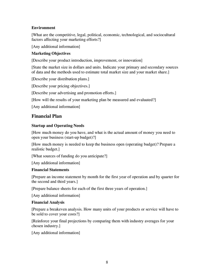 Simple Business Plan Template In Word And Pdf Formats Page 8 Of 9