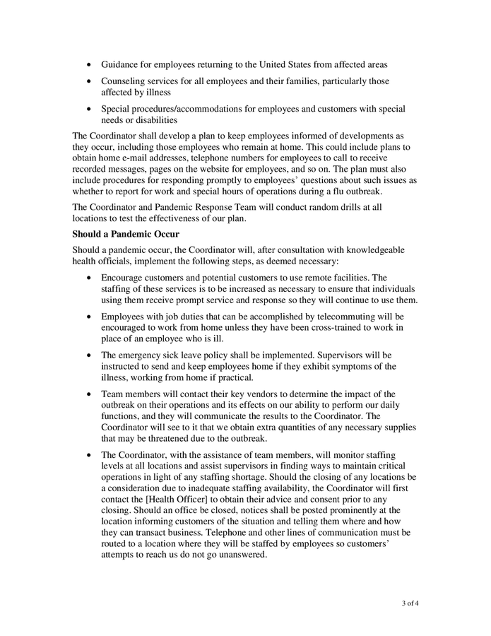 Sample plan for pandemic response in Word and Pdf formats - page 3 of 4