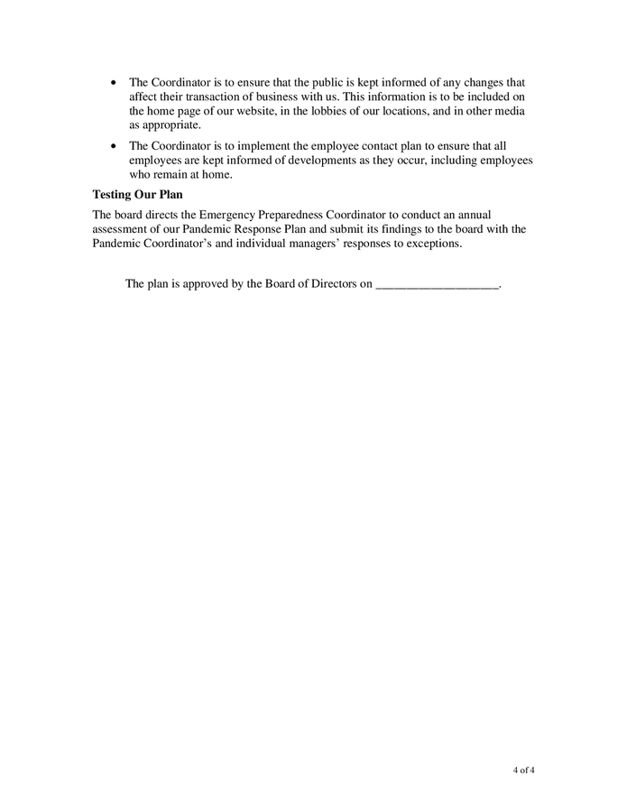 Sample plan for pandemic response in Word and Pdf formats - page 4 of 4