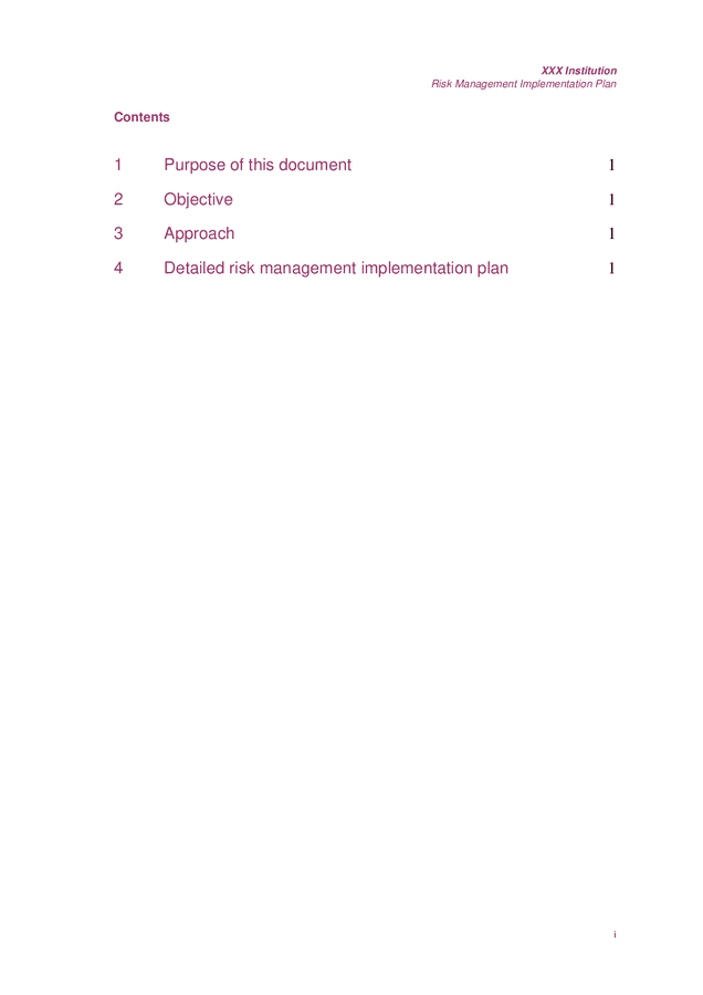 Risk management implementation plan template in Word and Pdf formats ...