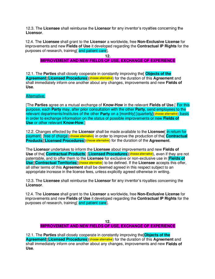 Patent licensing agreement template in Word and Pdf formats - page 19 of 35