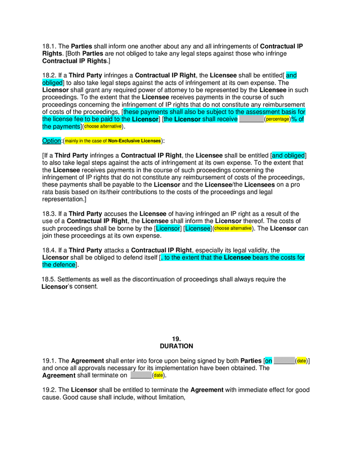Patent licensing agreement template in Word and Pdf formats - page 29 of 35