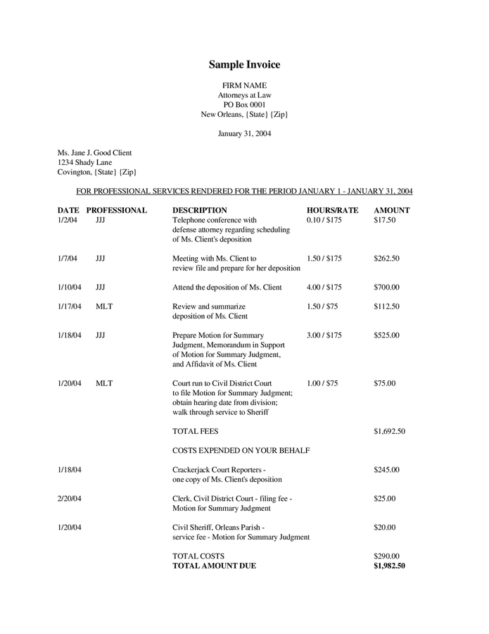 Sample invoice in Word and Pdf formats