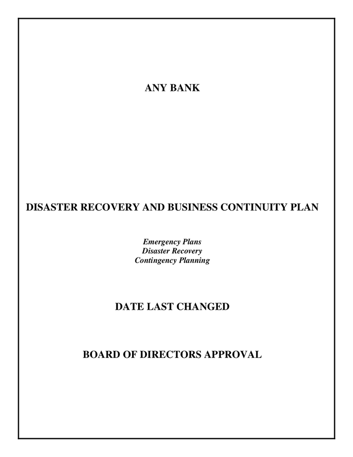 Bank disaster recovery and continuity plan template in Word and Pdf formats