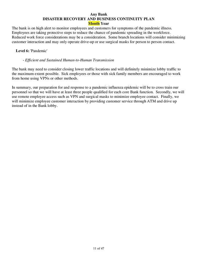 Bank disaster recovery and continuity plan template in Word and Pdf ...