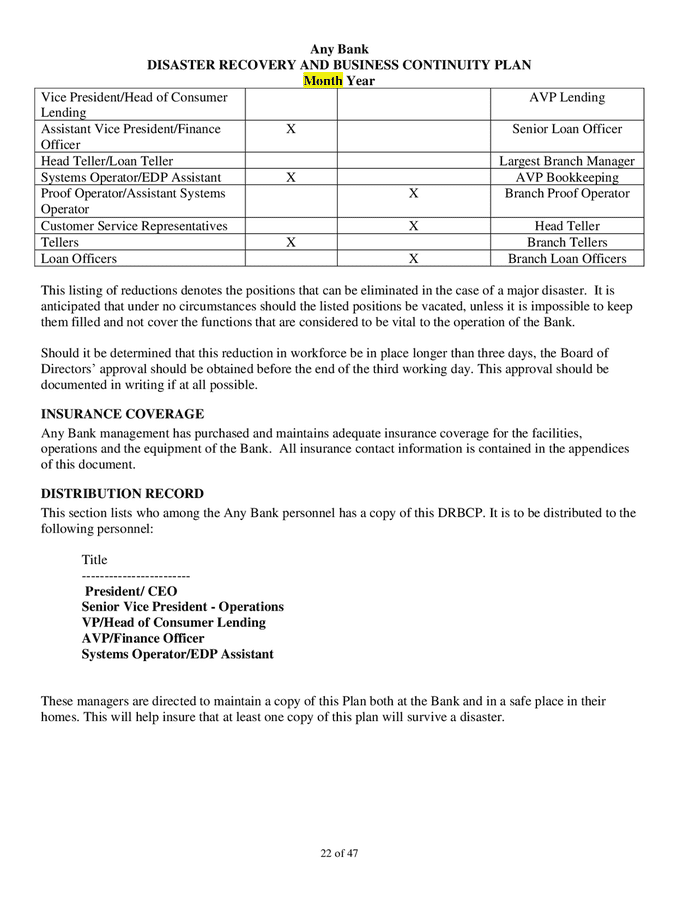 Bank disaster recovery and continuity plan template in Word and Pdf ...