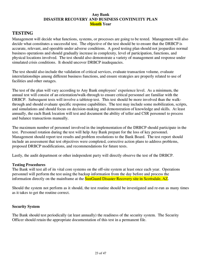Bank disaster recovery and continuity plan template in Word and Pdf ...