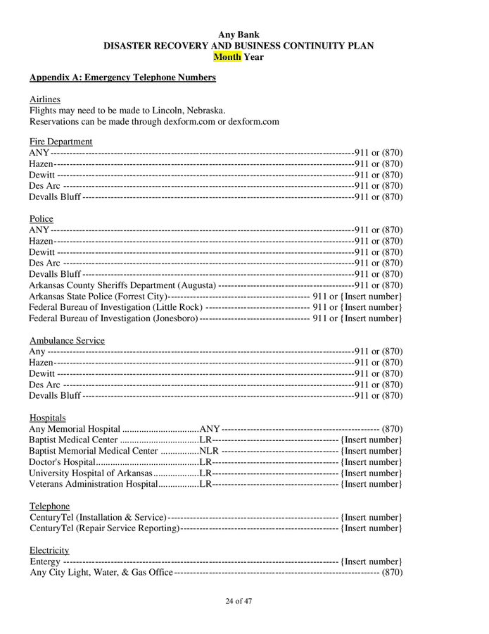 Bank disaster recovery and continuity plan template in Word and Pdf ...