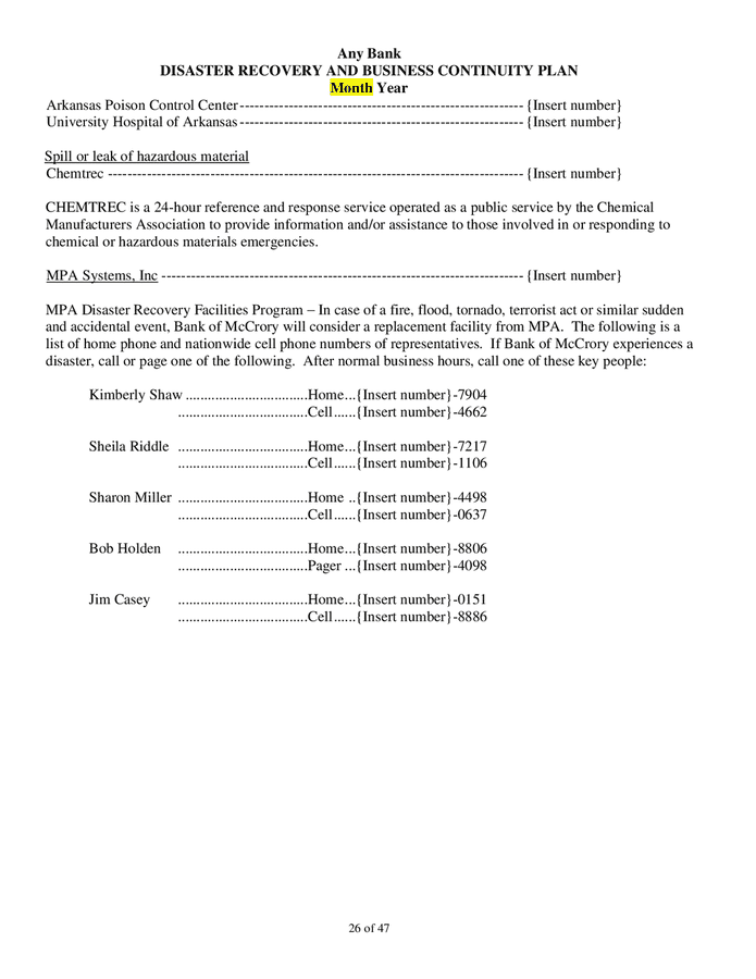 Bank disaster recovery and continuity plan template in Word and Pdf ...