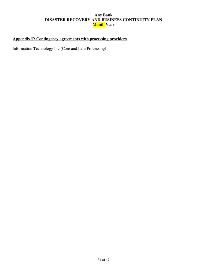 Bank disaster recovery and continuity plan template in Word and Pdf ...