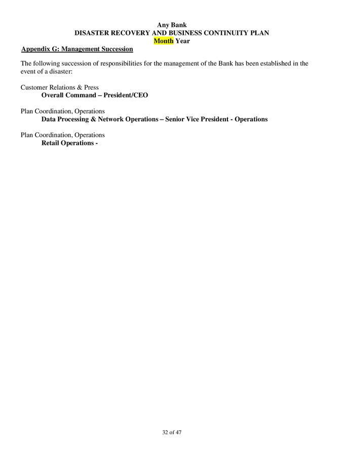Bank disaster recovery and continuity plan template in Word and Pdf ...