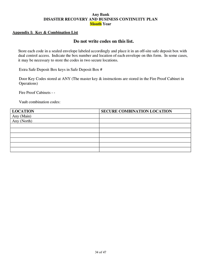 Bank disaster recovery and continuity plan template in Word and Pdf ...