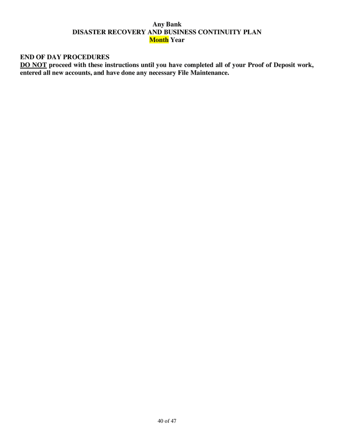 Bank disaster recovery and continuity plan template in Word and Pdf ...