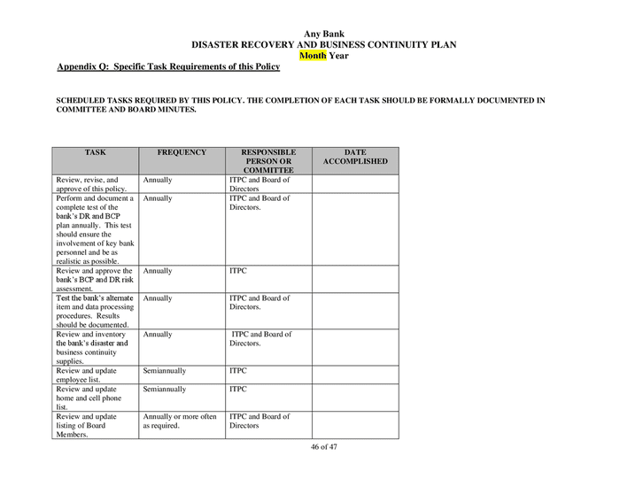 Bank disaster recovery and continuity plan template in Word and Pdf ...
