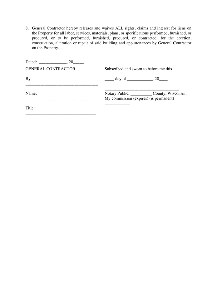 General contractor’s affidavit of completion and release - construction ...