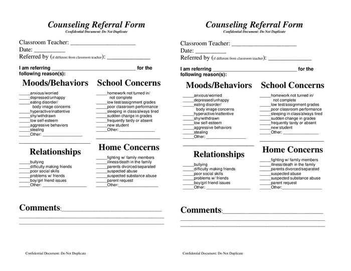 School Counseling Referral Form In Word And Pdf Formats