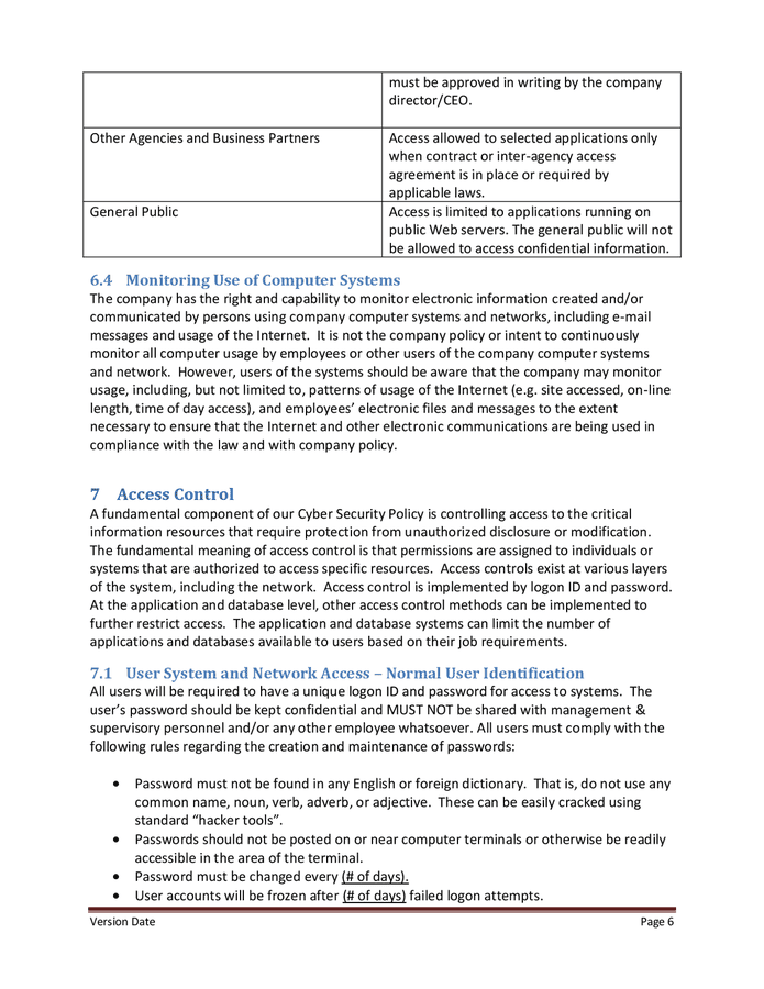 Information technology cyber security policy template in Word and Pdf ...