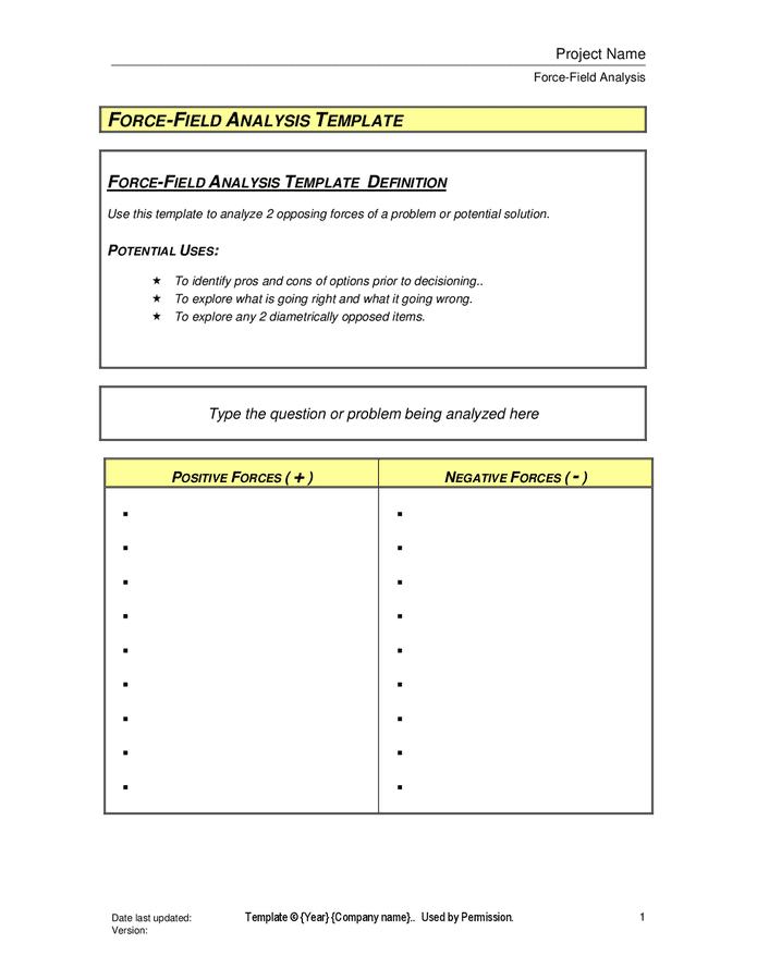 Force-field analysis template in Word and Pdf formats