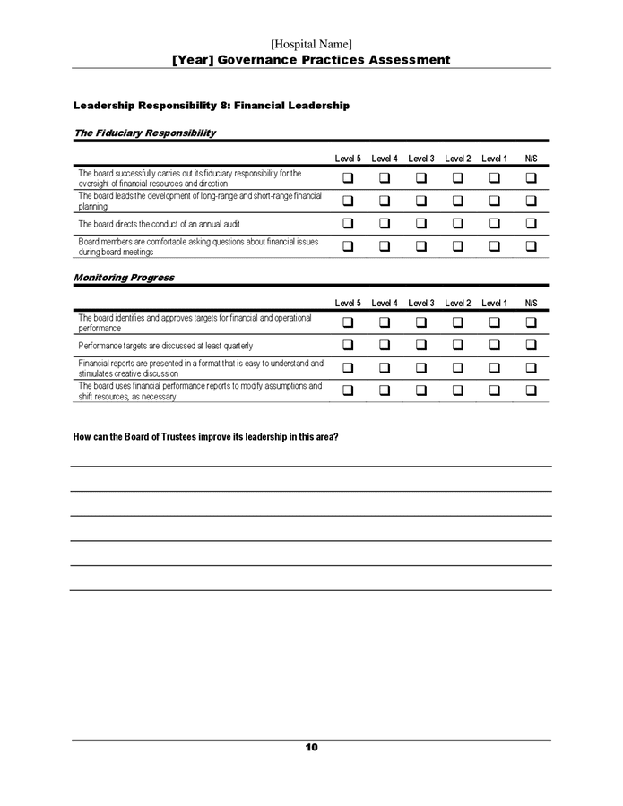 Governance practices assessment survey questionnaire - hospital in Word ...