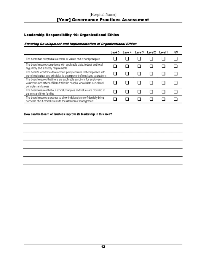 Governance practices assessment survey questionnaire - hospital in Word ...