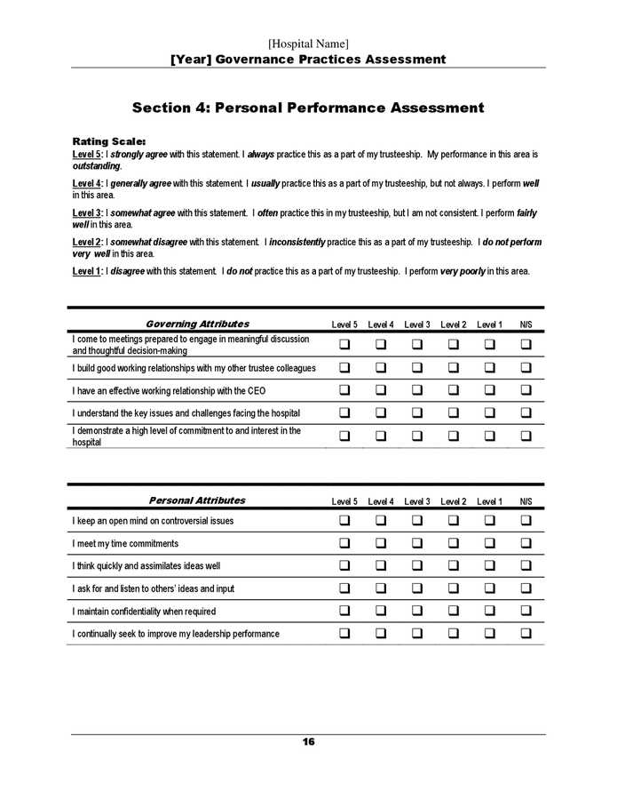 Governance practices assessment survey questionnaire - hospital in Word ...