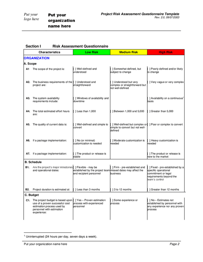 Project risk assessment questionnaire in Word and Pdf formats - page 2 ...