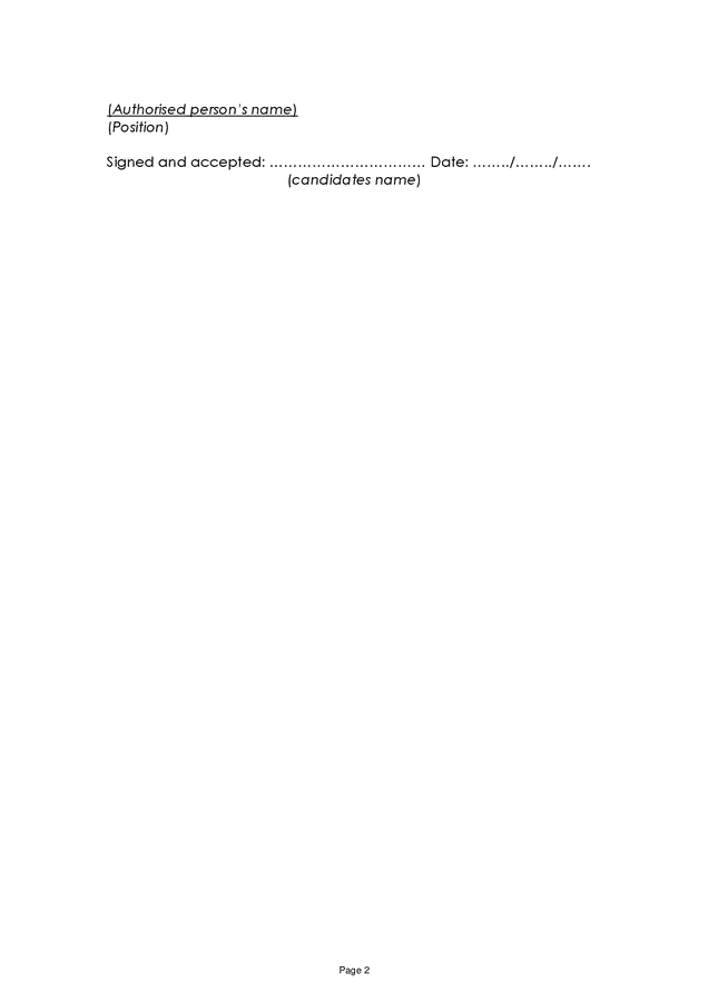 Sample offer of employment letter in Word and Pdf formats - page 2 of 2