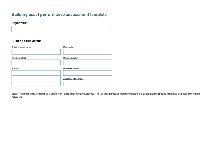 Building asset performance assessment template in Word and Pdf formats