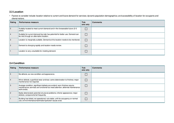 Building asset performance assessment template in Word and Pdf formats ...