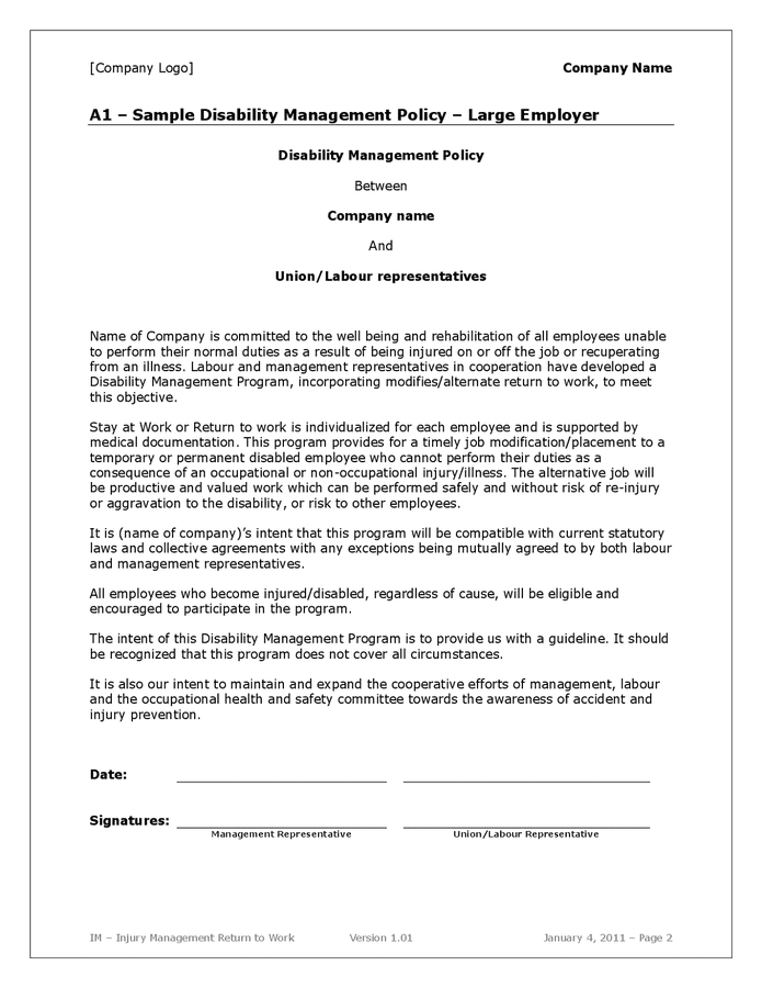 Injury management stay / return to work template in Word and Pdf ...
