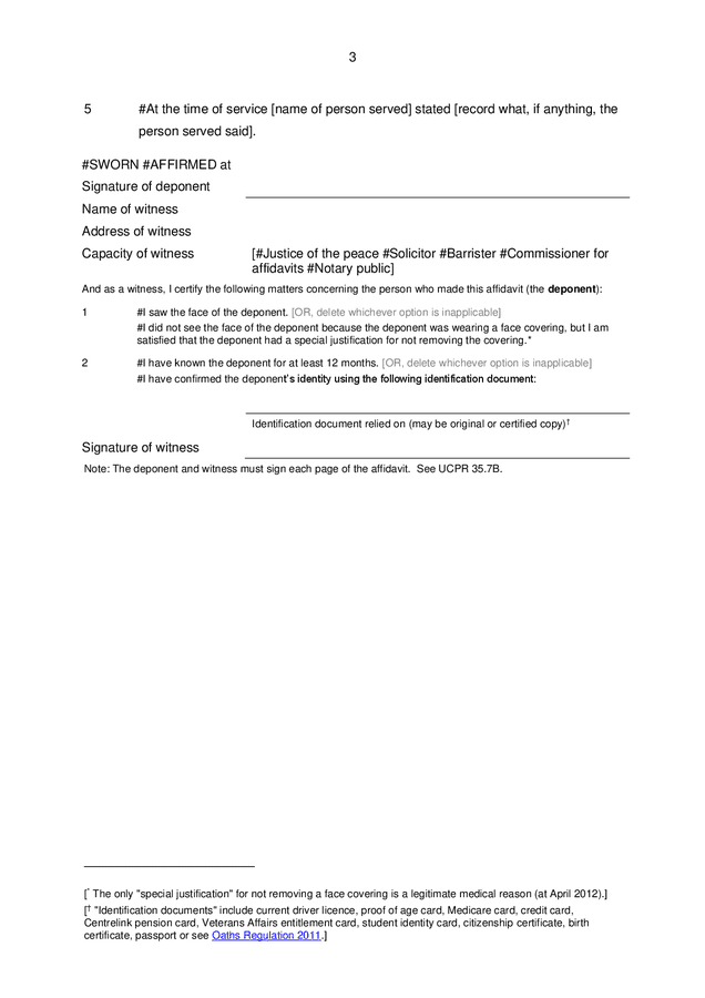 Affidavit of service (Australia) in Word and Pdf formats - page 3 of 3