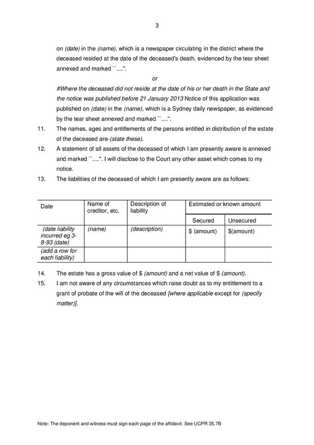 Affidavit of executor template (Australia) in Word and Pdf formats ...