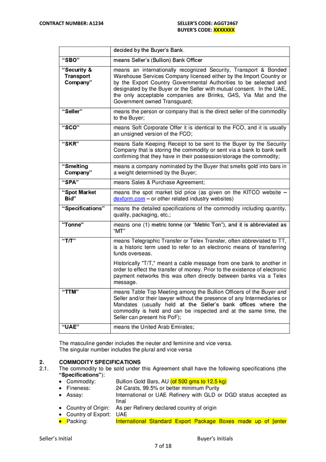 Sale and purchase agreement of bullion gold bars template in Word and ...