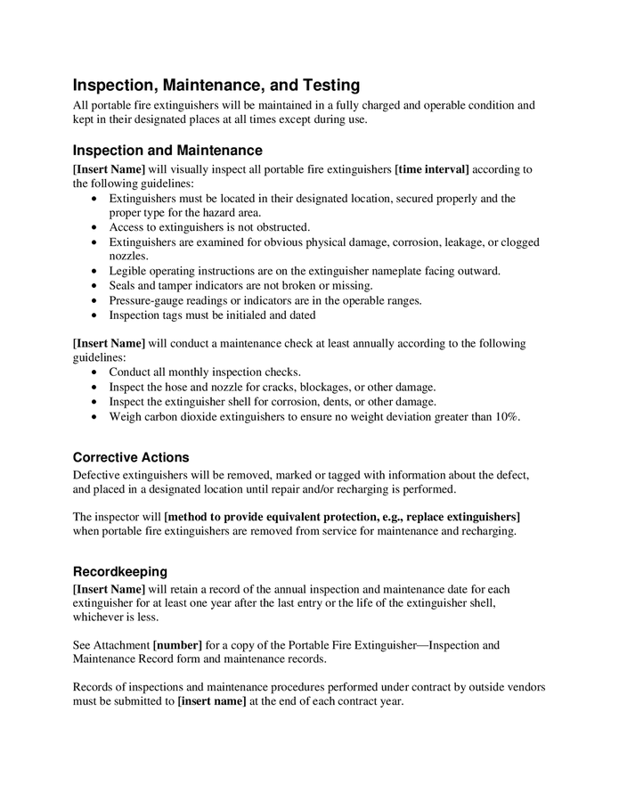 Portable fire extinguisher plan template in Word and Pdf formats - page ...