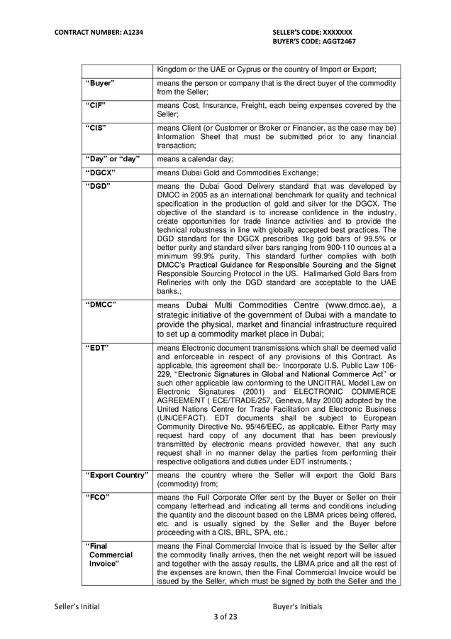 Sale and purchase agreement template of non-refined gold bars in Word ...