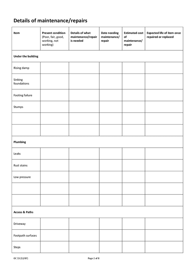 Owners corporation maintenance plan template in Word and Pdf formats ...