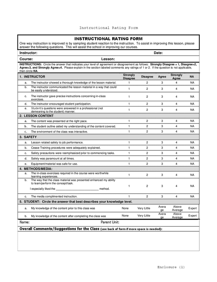 Instructional Rating Form Military In Word And Pdf Formats