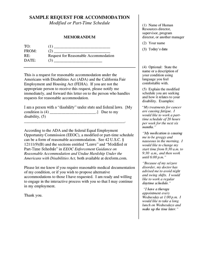 Sample request for accommodation - modified or part-time schedule in ...