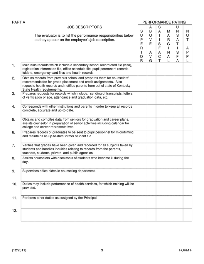 School employee performance evaluation template in Word and Pdf formats ...