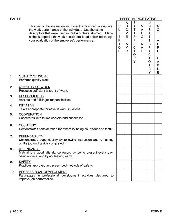 School employee performance evaluation template in Word and Pdf formats ...
