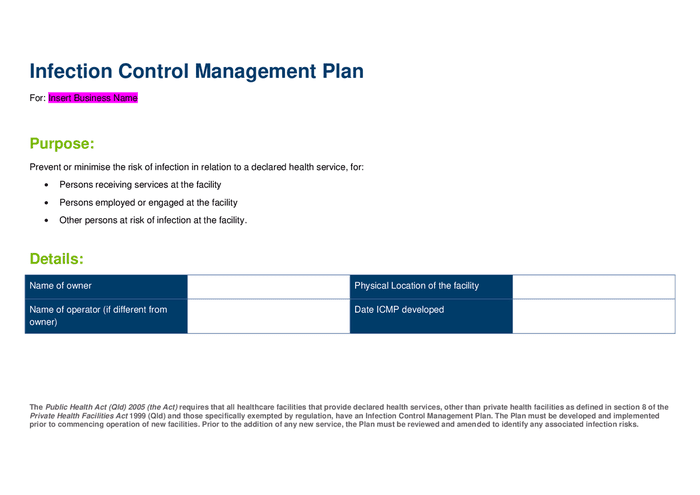 Infection control management plan (Australia) in Word and Pdf formats