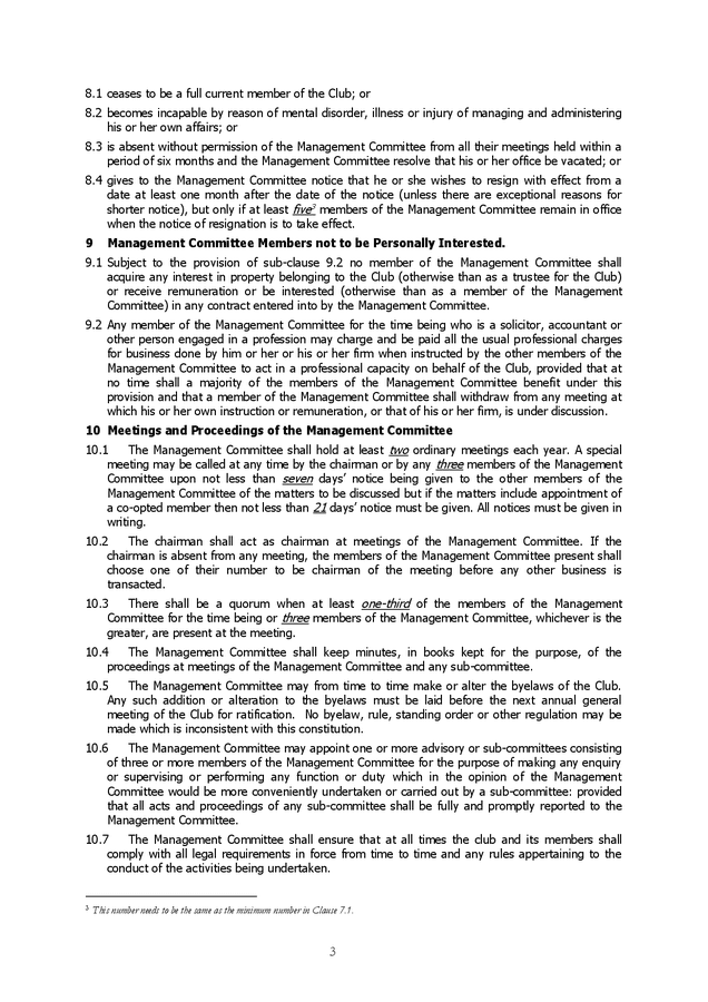 Specimen constitution for clubs in Word and Pdf formats - page 3 of 5