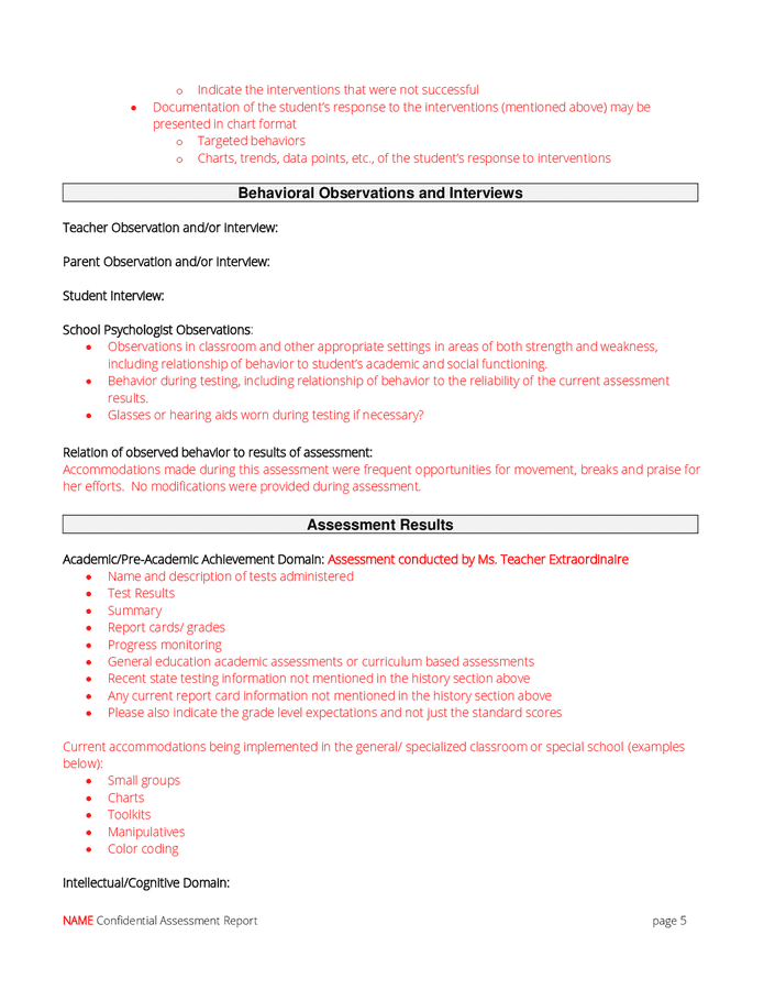 School psychoeducational assessment report in Word and Pdf formats ...