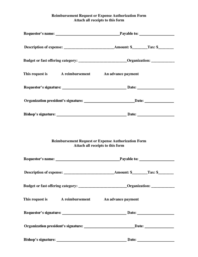Reimbursement request or expense authorization form - church in Word ...
