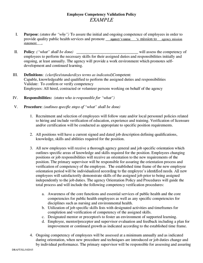 Employee competency validation policy in Word and Pdf formats Employee competency validation policy in Word and Pdf formats