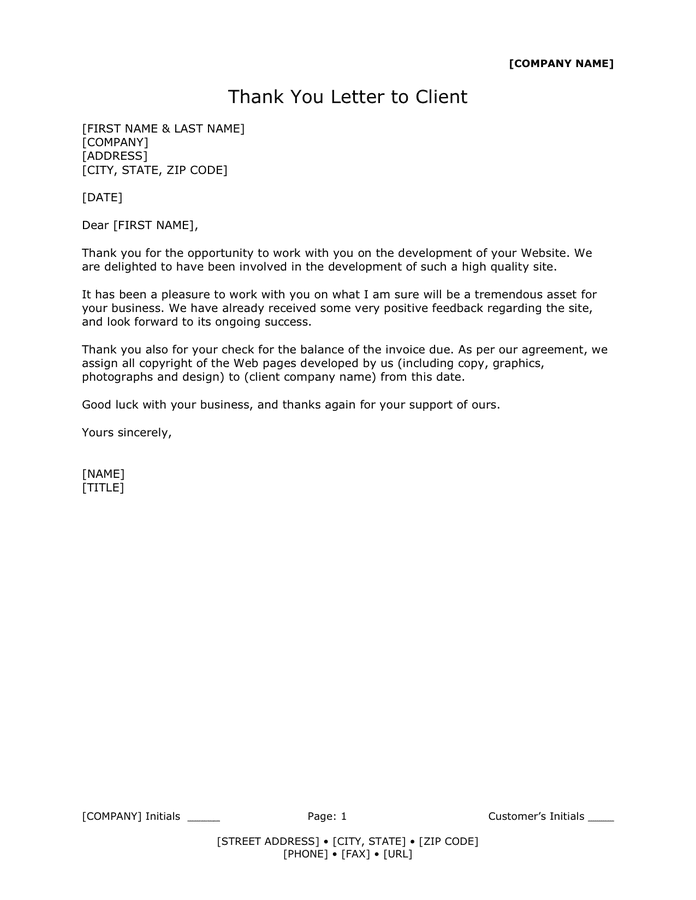 Thank You Letter To Client In Word And Pdf Formats