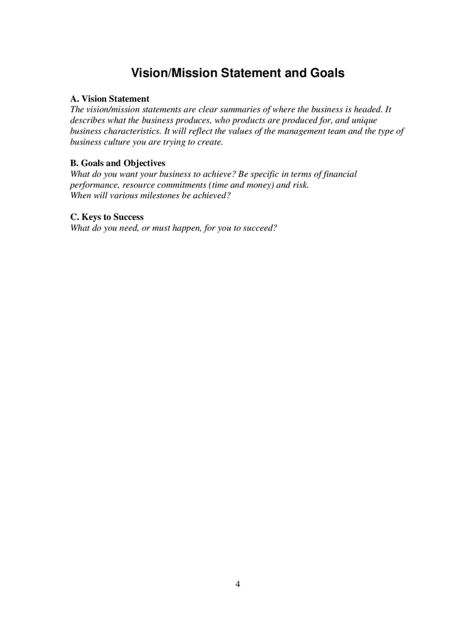 Short business plan template in Word and Pdf formats - page 4 of 11