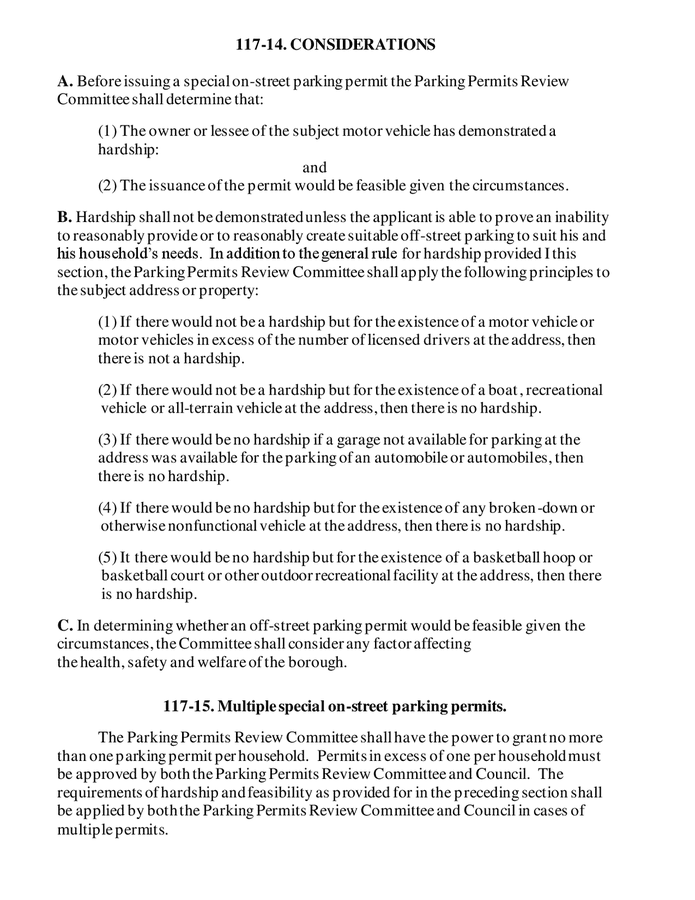 Sample on-street parking permit application in Word and Pdf formats ...