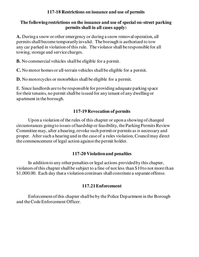 Sample on-street parking permit application in Word and Pdf formats ...